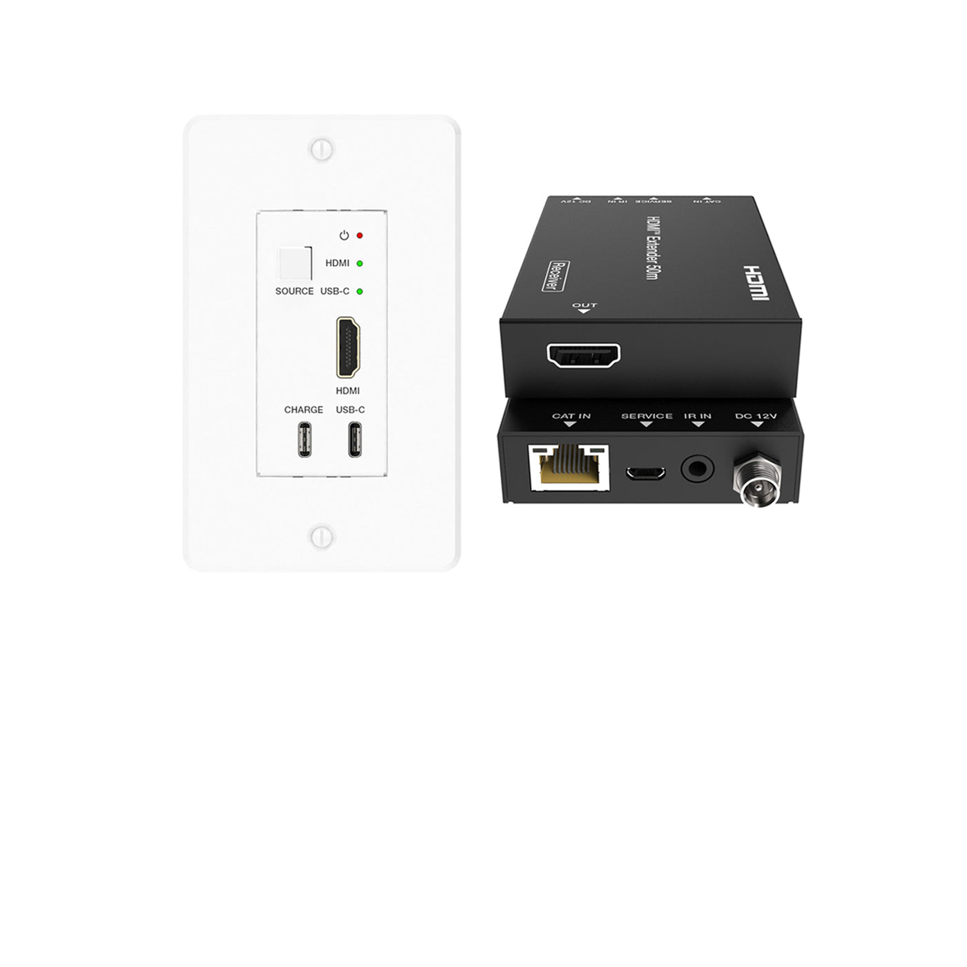 4K HDMI & USB-C 50m Wall Plate Extender Kit over Ethernet