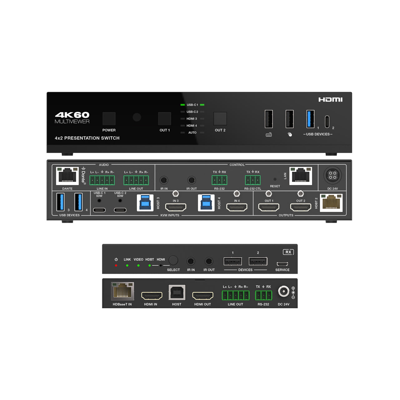 4K 4x2 Seamless Presentation Switcher / Extender with USB-C & HDMI Inp