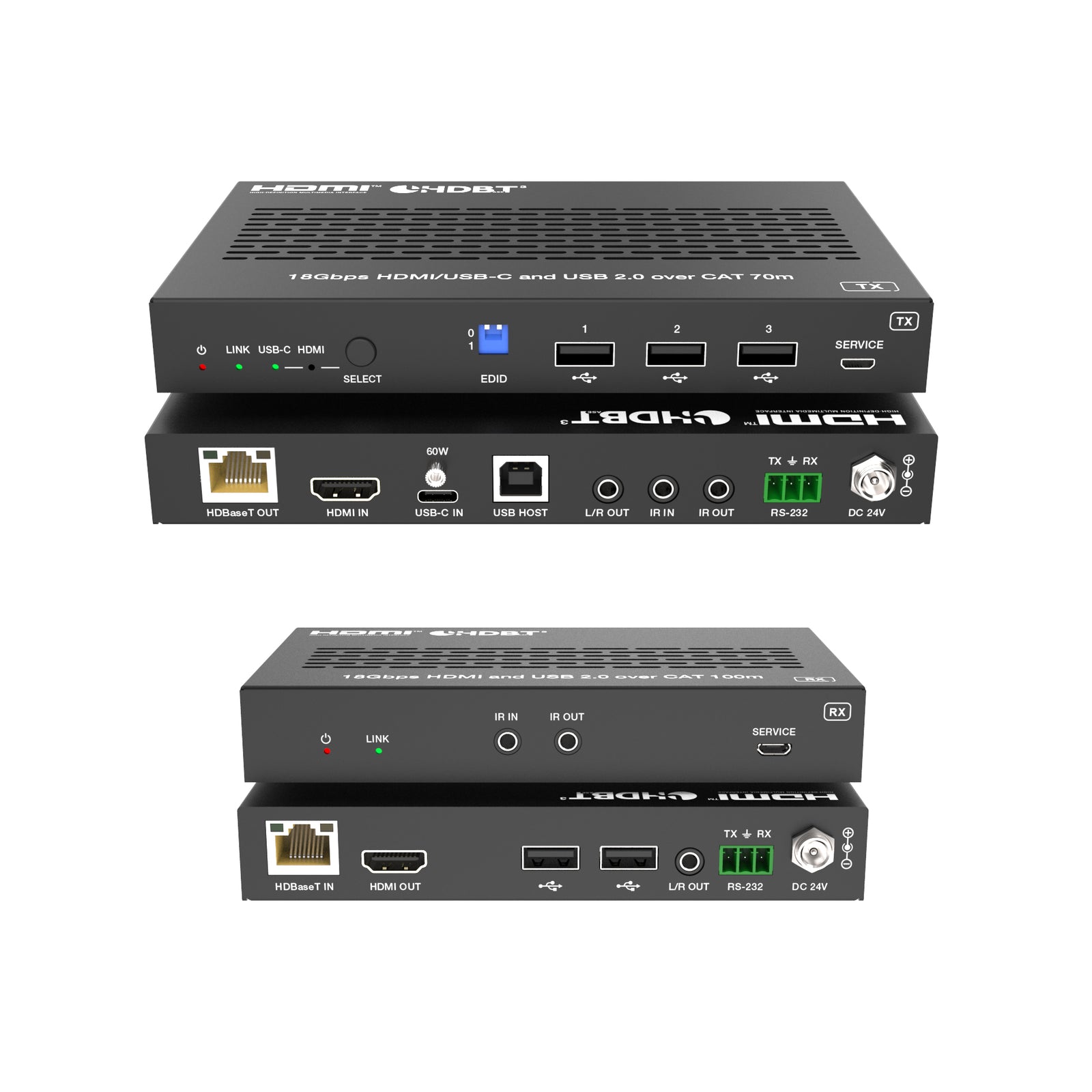 4K60 HDMI & USB-C (DP Alt Mode) 70m Extender Over HDBaseT with USB (Tx
